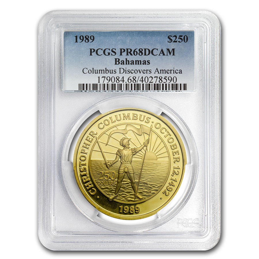 Buy 1989 Bahamas Proof Gold 250 Dollars Columbus PR-68 PCGS | APMEX