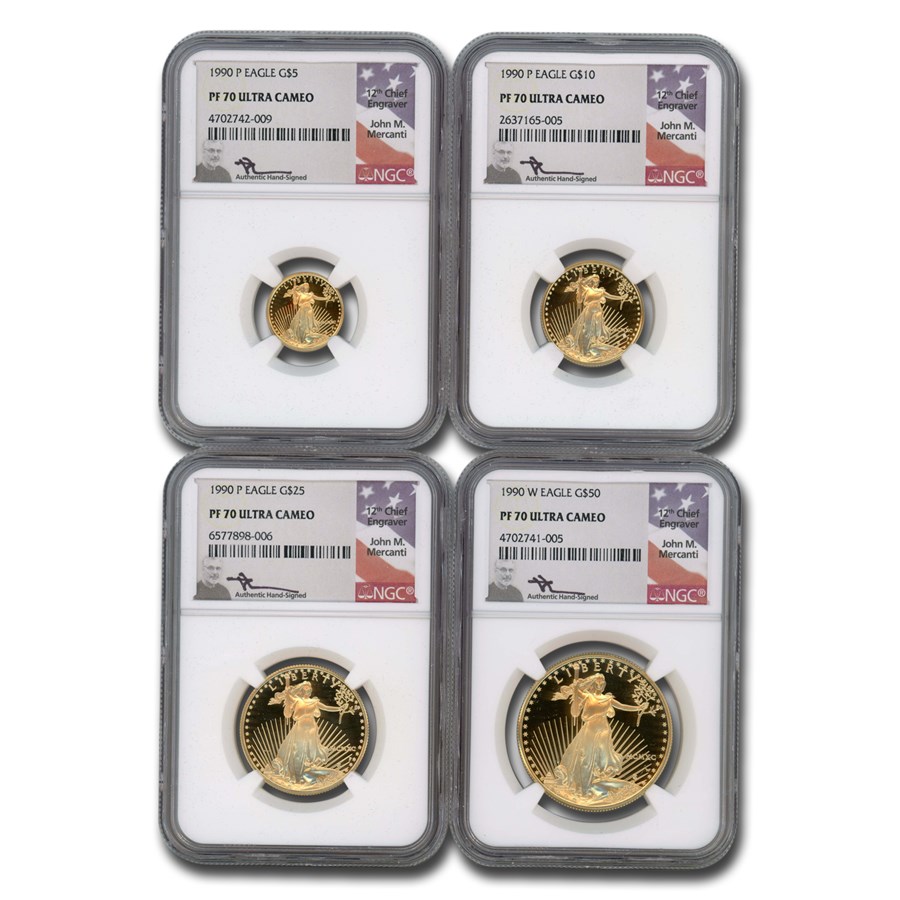 Buy 1990 4-Coin Proof American Gold Eagle Set PF-70 NGC (Mercanti) | APMEX