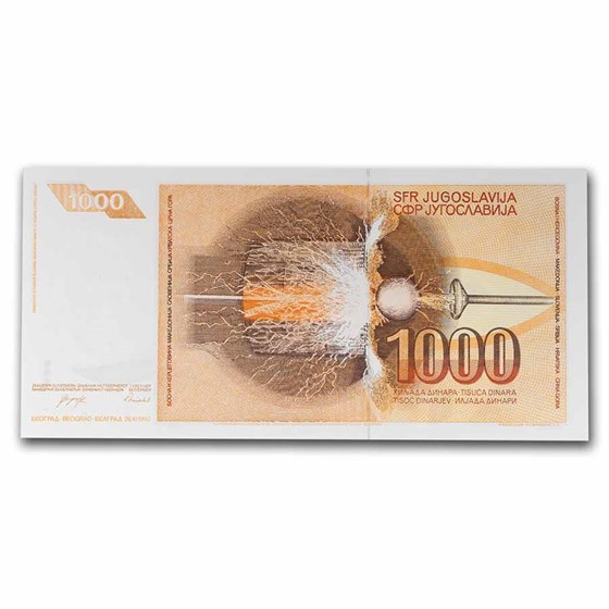 Buy 1990 Yugoslavia Nikola Tesla 1000 Dinara Banknote | APMEX