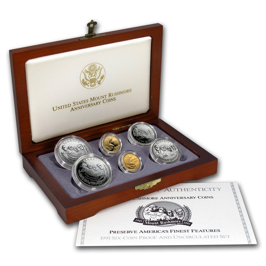 Buy 1991 6-Coin Commem Mount Rushmore Set BU & Proof (w/Box & COA) | APMEX