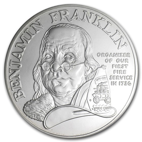 Buy 1992 1 oz Silver Ben Franklin Firefighters Medal Comm MS-70 PCGS ...