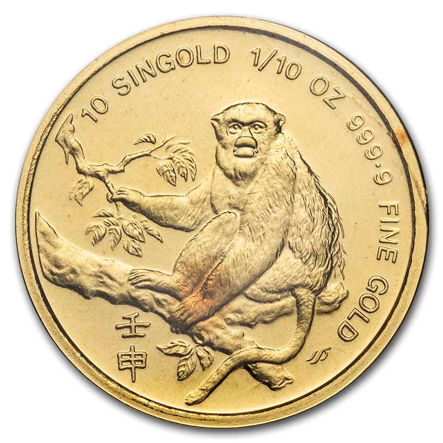 Buy 1992 Singapore 1/10 oz Gold 10 SinGold Monkey BU | APMEX