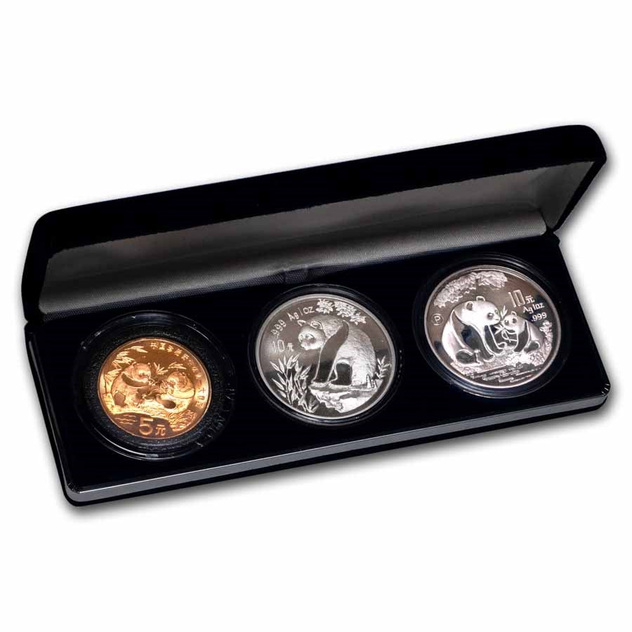 1993 China 3-Coin Silver and Copper Panda Set