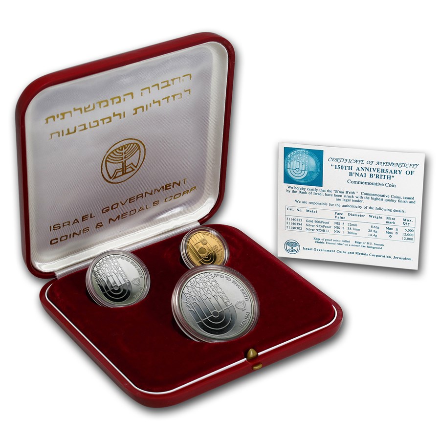 Buy 1993 Israel 3-Coin Gold & Silver 150th Anniv of B'Nai B'Rith Set ...