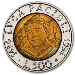 Buy 1994 Italy Bimetal 500 Lire Luca Pacioli BU | APMEX