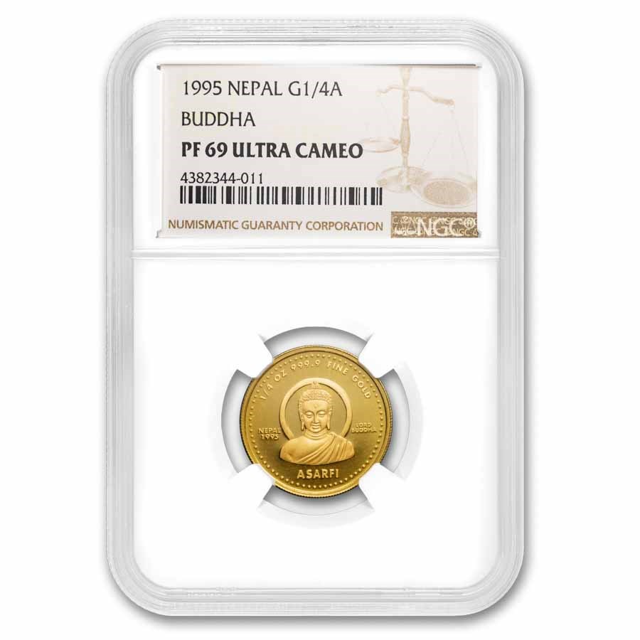 Buy 1995 Nepal Gold 1/4 oz Asarfi Buddha PF-69 NGC | APMEX