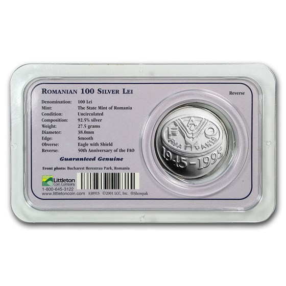 Buy 1995 Romania Silver 100 Lei FAO 50th Anniversary BU | APMEX