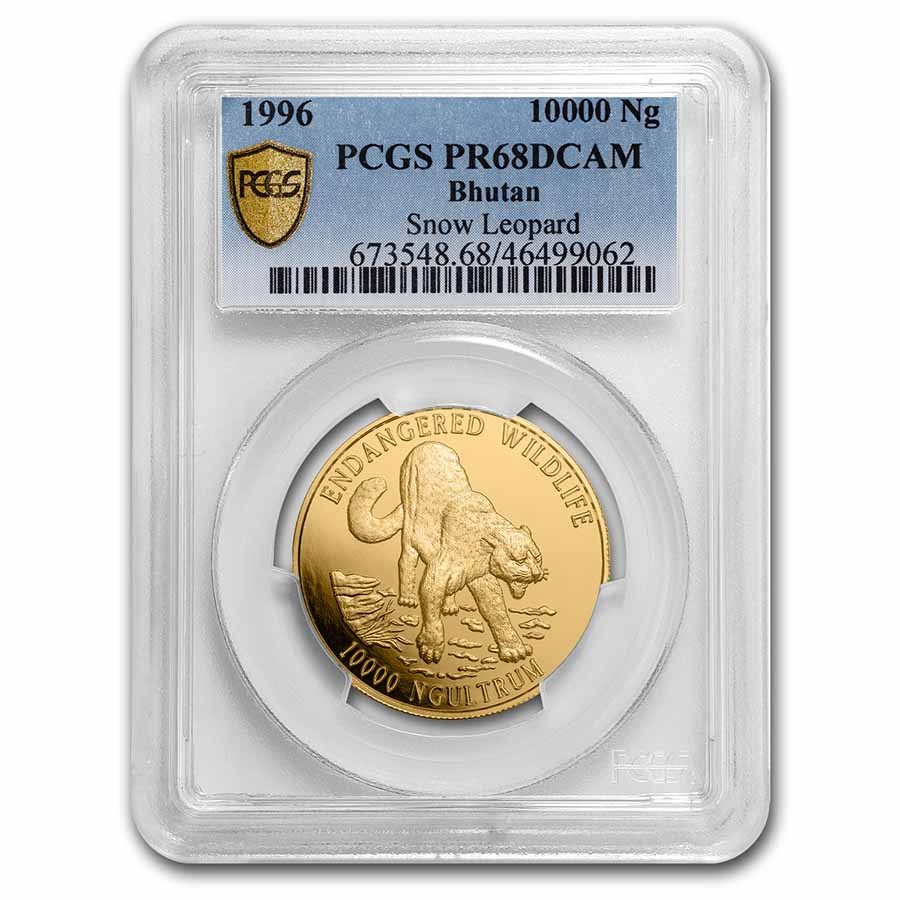 Buy 1996 Bhutan Gold 10,000 Ngultrum Snow Leopard PR-68 PCGS | APMEX
