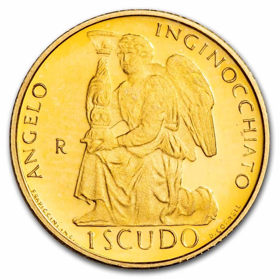1997 San Marino Gold Scudi Michelanglo's Kneeling Angel Proof