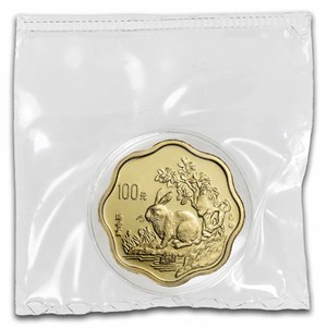 1999 China 1/2 oz Gold Year of the Rabbit Flower Coin (Sealed)