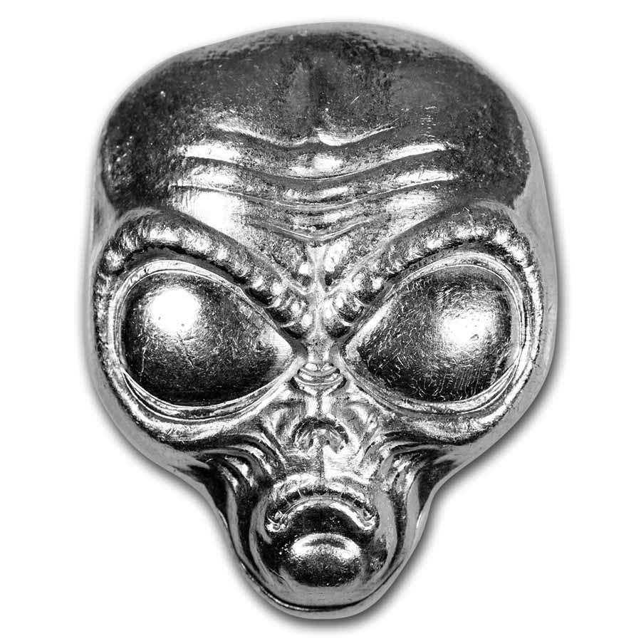 Buy 2 oz Hand Poured Silver - Alien Head (Off-Quality) | APMEX