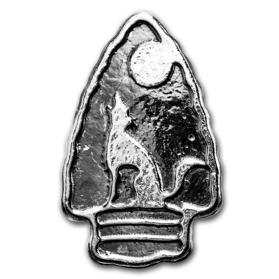 Buy 2 oz Hand Poured Silver Arrowhead - Wolf/Moon | APMEX