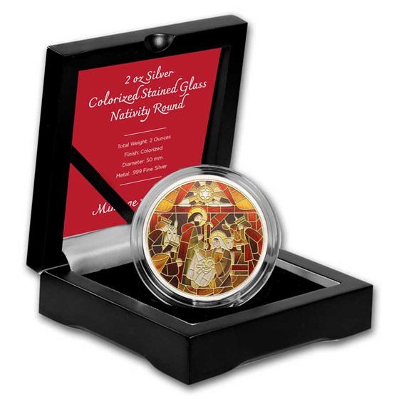 2 oz Silver Colorized Round - Stained Glass Nativity (Box & COA)