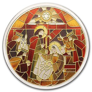 2 oz Silver Colorized Round - Stained Glass Nativity (Box & COA)
