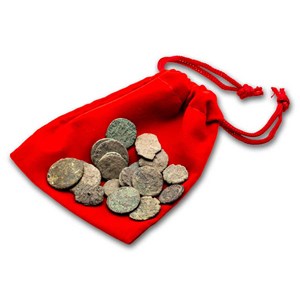 20 Ancient Roman Coins in Red Velvet Pouch