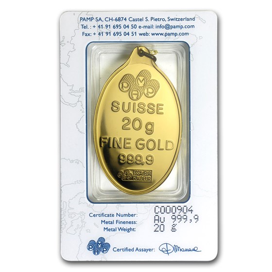 Buy 20 gram Gold Pendant - PAMP Suisse (Fortuna, Oval, w/Assay) | APMEX