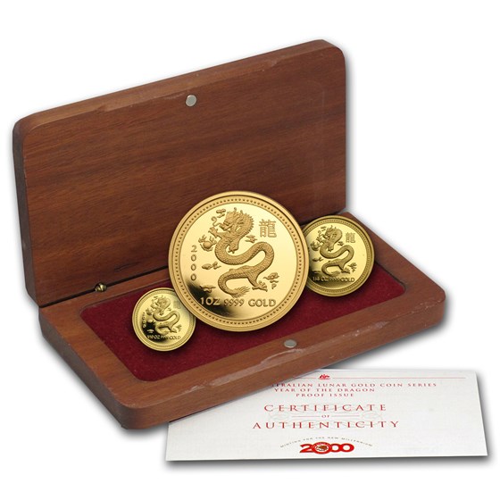Buy 2000 Australia 3-Coin Gold Lunar Dragon Proof Set (Series I) | APMEX