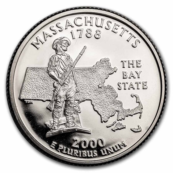 Buy 2000-S MA Statehood Quarter 40-Coin Roll Pf Clad | APMEX