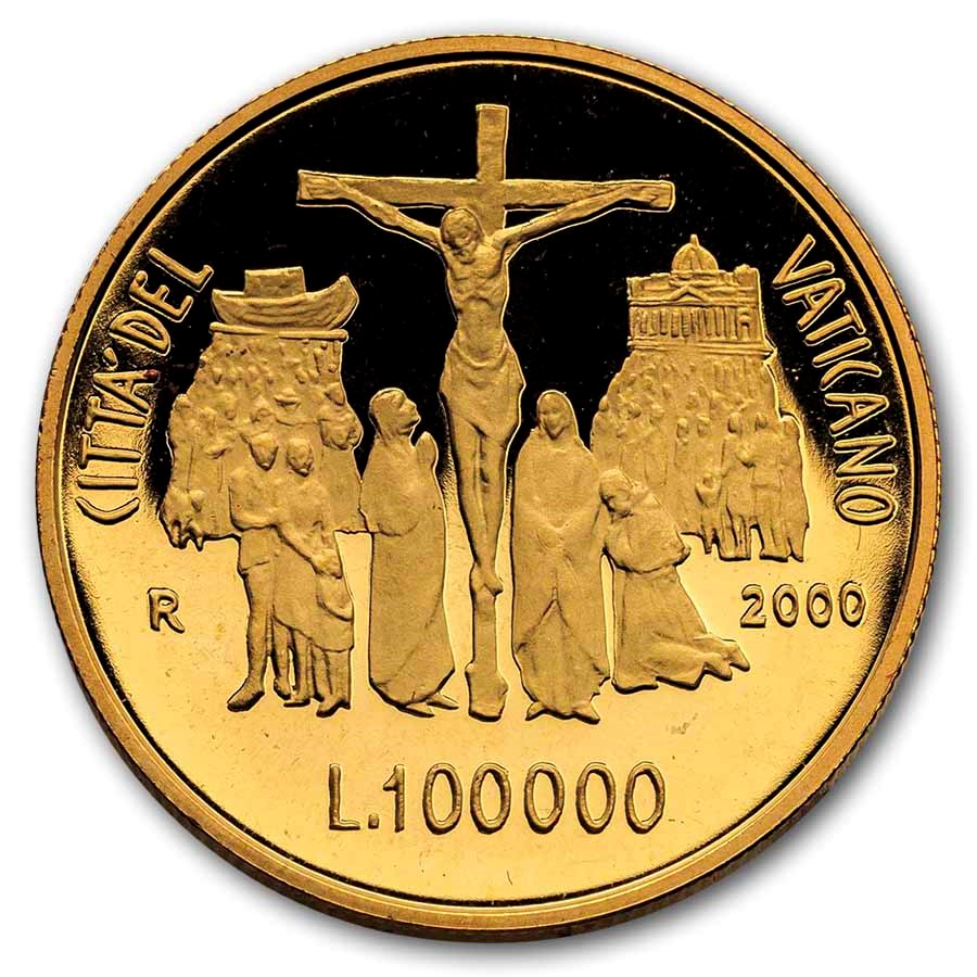 2000 Vatican City Proof Gold 100,000 Lire Pope John Paul II