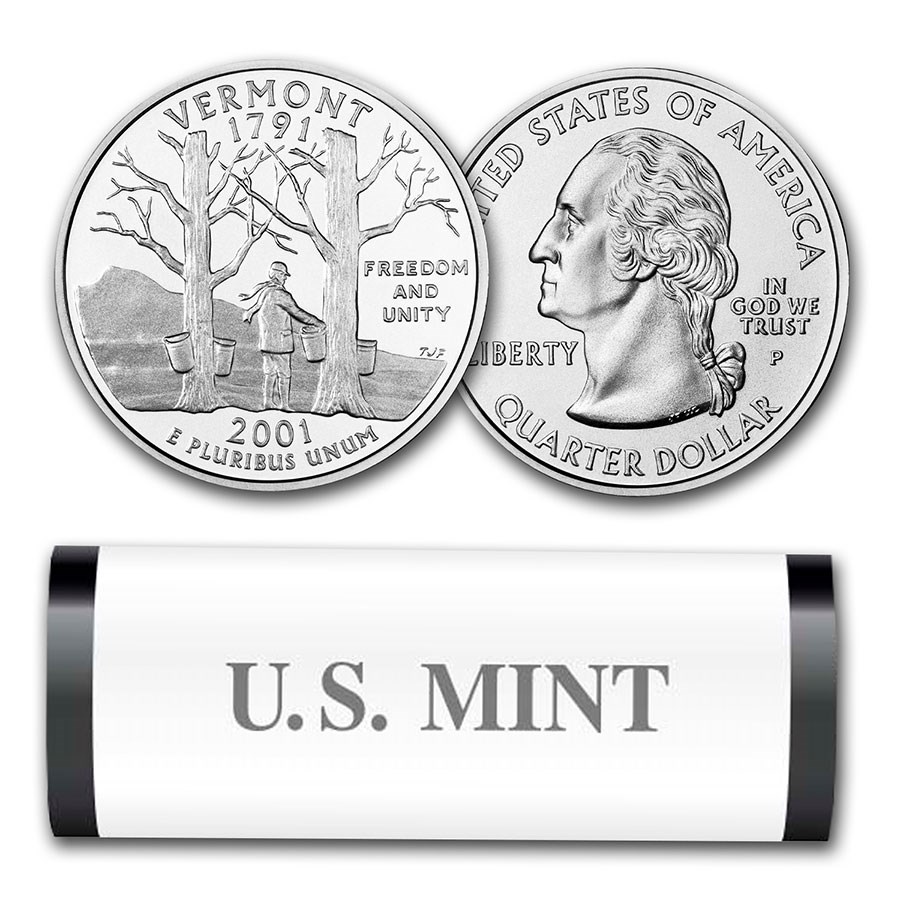 Buy 2001-P Vermont Statehood Quarter 40-Coin Roll (Mint Wrapped) | APMEX