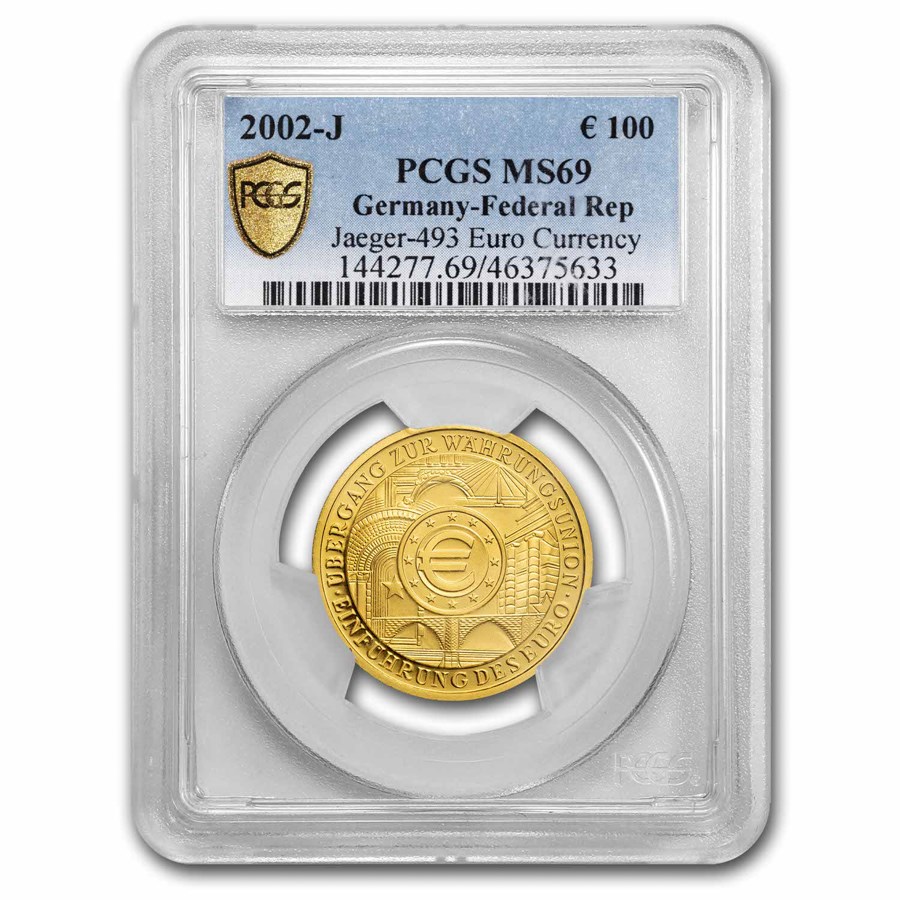 2002 Germany 1/2 oz Gold 100 Euro Introduction of Euro MS-69 PCGS