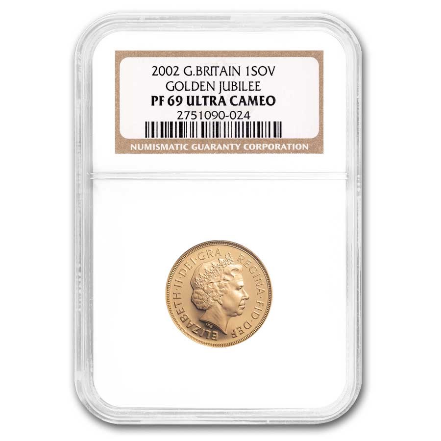 2002 Great Britain Gold Sovereign Golden Jubilee ER II PF-69 NGC