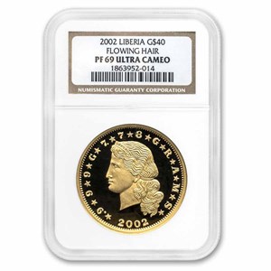 2002 Liberia Proof Gold 40 Dollars Stella PF-69 NGC (Flowin Hair)