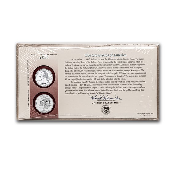 Buy 2002 P&D Indiana State Quarter First Day Cover | APMEX