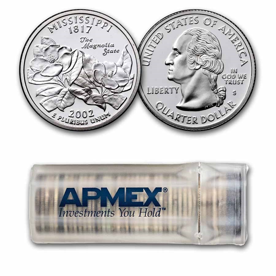 Buy 40-Coin Roll 2002-S Mississippi Quarter Silver Prf | APMEX