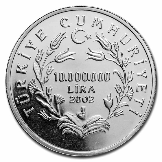 Buy 2002 Turkey Silver 10 Million Lira Proof | APMEX