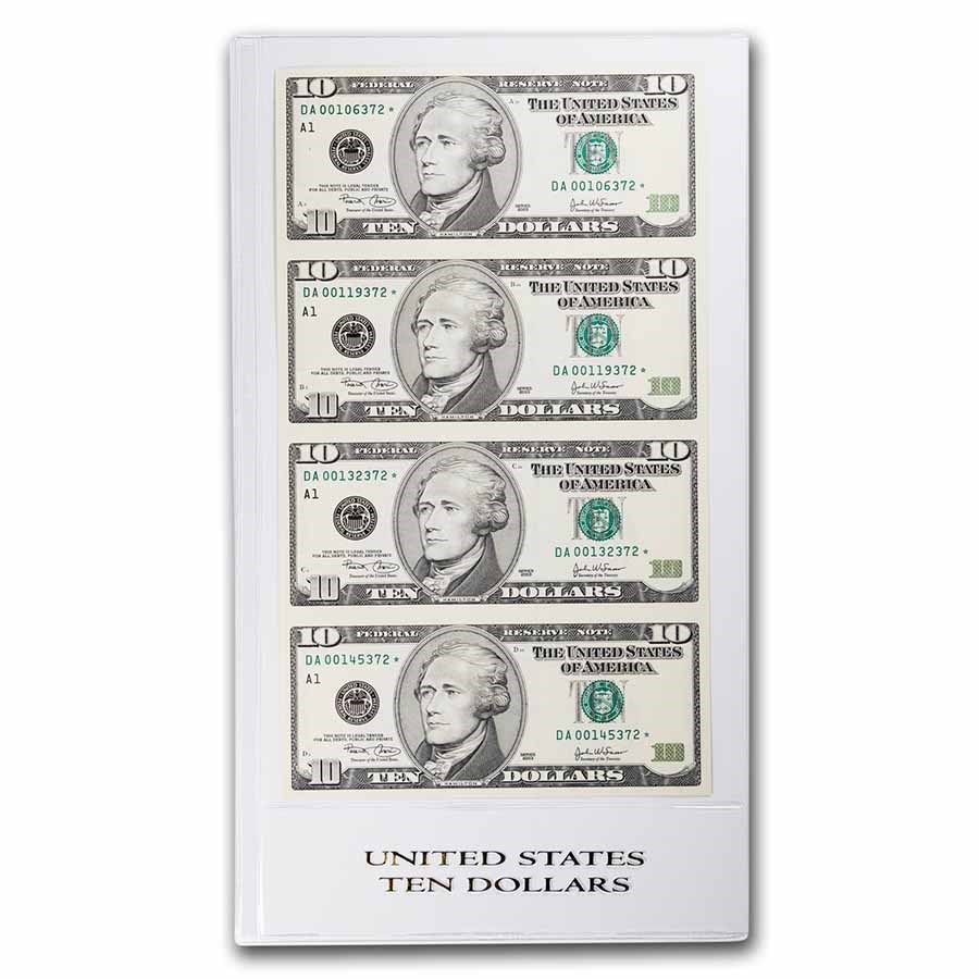 Buy 2003 (A-Boston) $10 FRN CU (Fr#2037-A*) 4 Uncut Star Note Sheet | APMEX