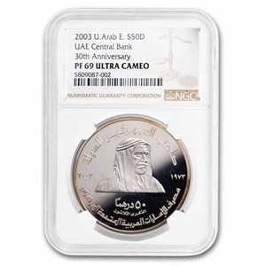 Buy 2003 UAE Proof Silver 50 Dirhams PF-69 NGC | APMEX