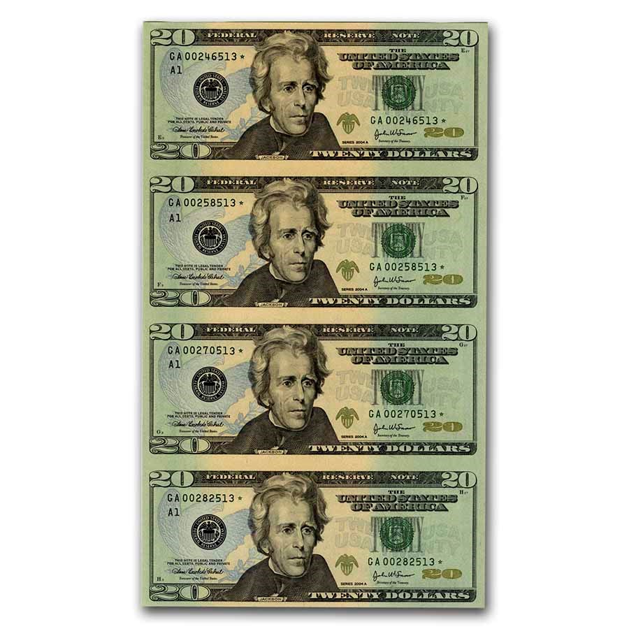 Buy 2004-A* (A-Boston) $20 FRN CU (Fr#2091-A*) 4 Uncut Star Note | APMEX