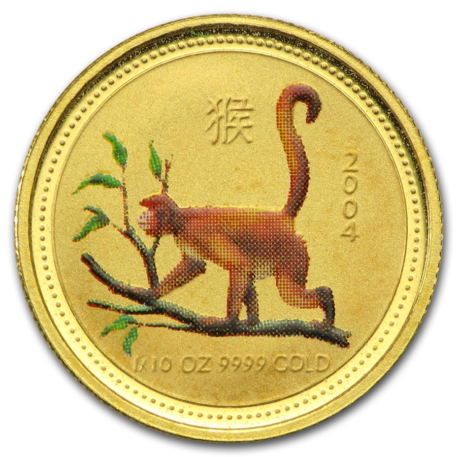 Buy 2004 Australia 1/10 oz Gold Lunar Monkey BU (SI, Colorized) | APMEX