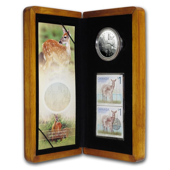 Buy 2005 Canada 1 oz Silver White Tailed Deer Coin and Stamp Set | APMEX