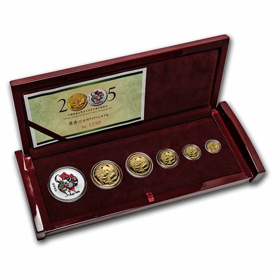 Buy 2005 China 6-Coin Gold Panda and Lunar Premium Rooster Set BU | APMEX