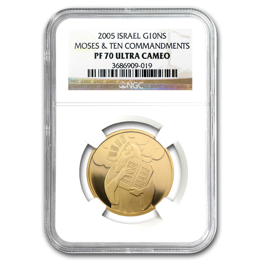 Buy 2005 Israel 1/2 oz Prf Gold Moses & Ten Commandments PF-70 NGC | APMEX