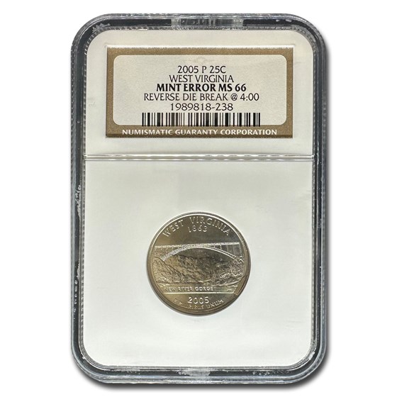 2005-P West Virginia State Quarter MS-66 NGC (Die Break @ 4:00)