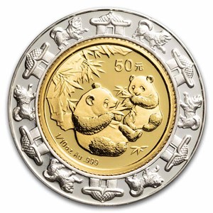 2006 China 1/10 oz Gold Bimetallic Panda Lunar Dog Proof