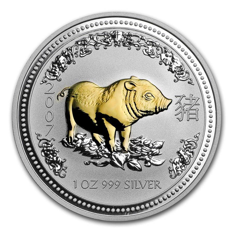 Buy 2007 Australia 1 oz Silver Pig BU (Series I, Gilded) | APMEX