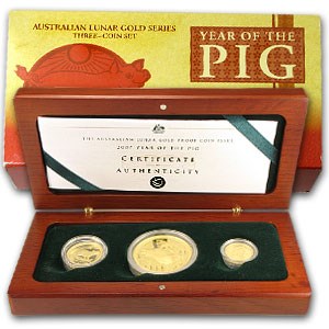 Buy 2007 Australia 3-Coin Gold Lunar Pig Proof Set (Series I) | APMEX