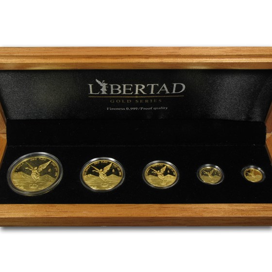 Buy 2007 Mexico 5-Coin Gold Libertad Proof Set (1.9 oz, Wood Box) | APMEX
