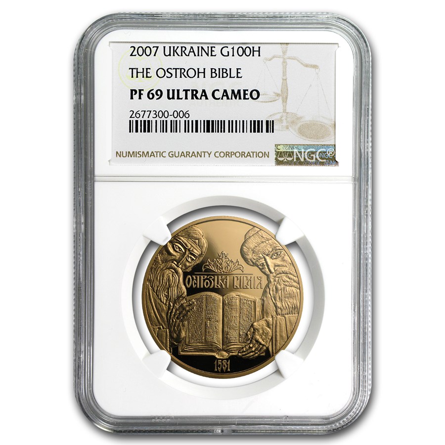 Buy 2007 Ukraine 1 oz Gold The Ostroh Bible 100 Hryven PF-69 NGC | APMEX
