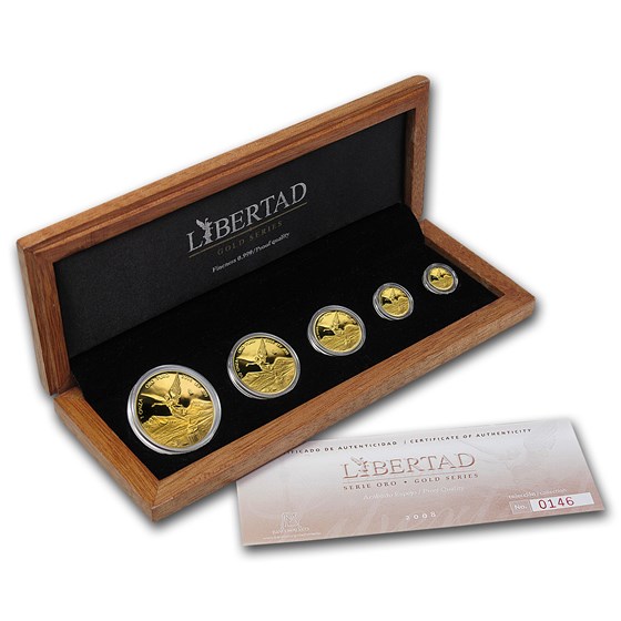 Buy 2008 Mexico 5-Coin Gold Libertad Proof Set (1.9 oz, Wood Box) | APMEX