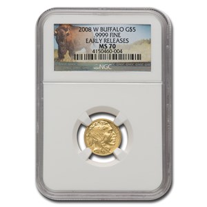 2008-W 1/10 oz Gold Buffalo MS-70 NGC (ER, Bison Label)
