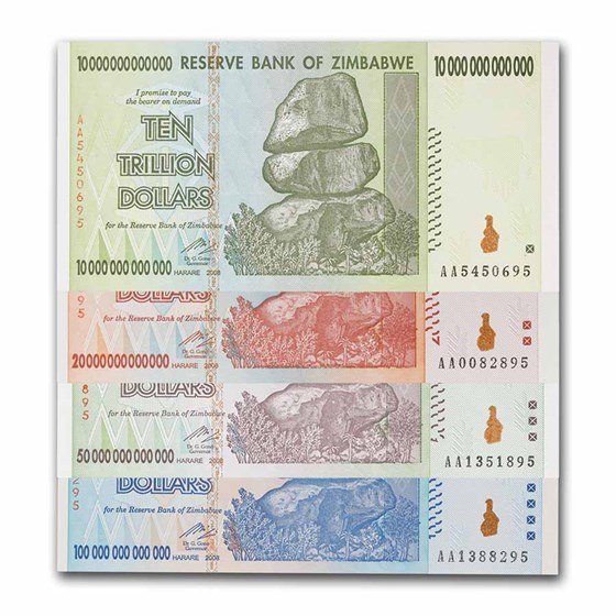 Buy 2008 Zimbabwe Trillions 4-Banknote Set Unc | APMEX
