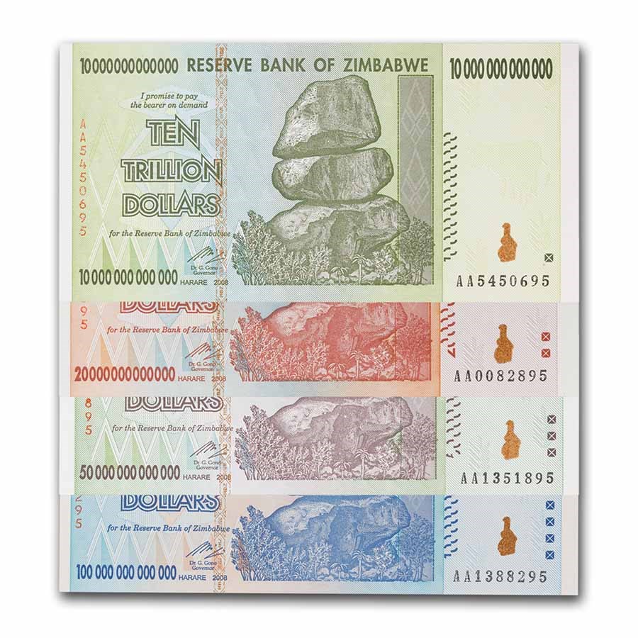 Buy 2008 Zimbabwe Trillions 4-Banknote Set Unc | APMEX