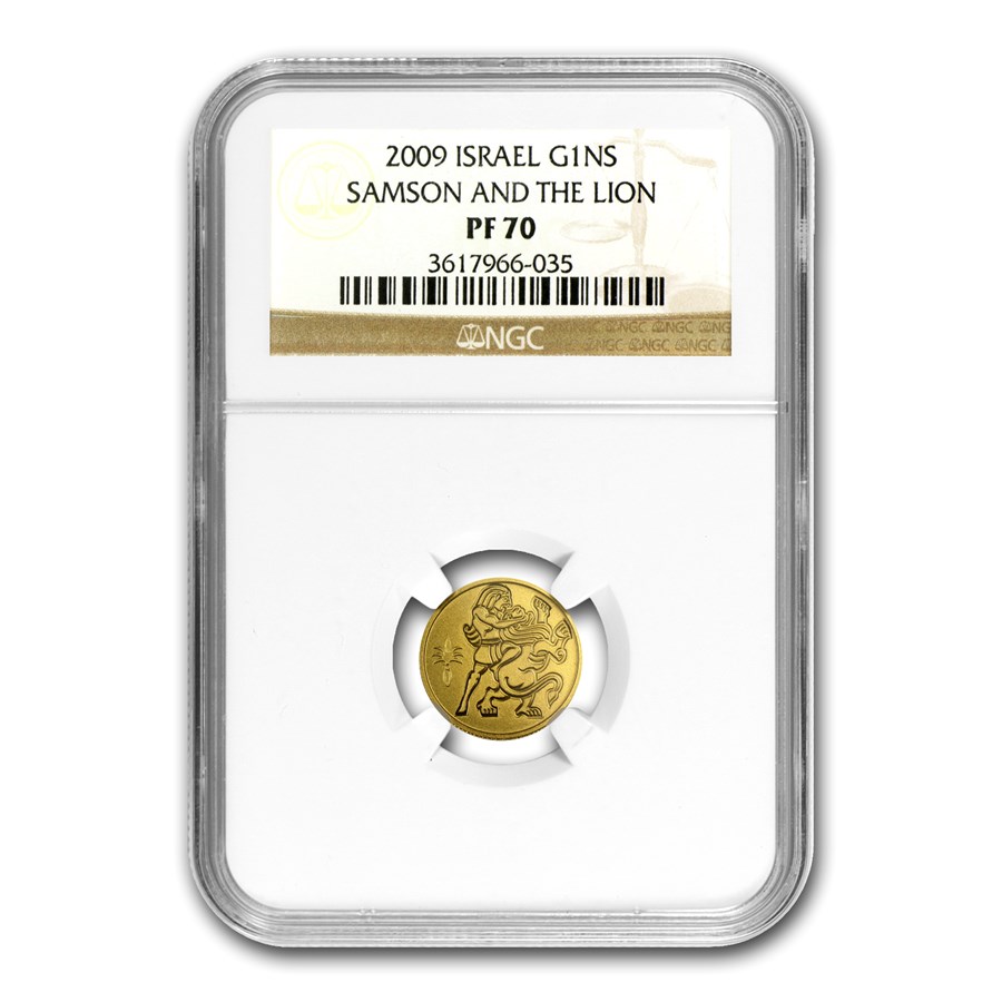 Buy 2009 Israel 1/25 oz Proof Gold Samson and the Lion PF-70 NGC | APMEX