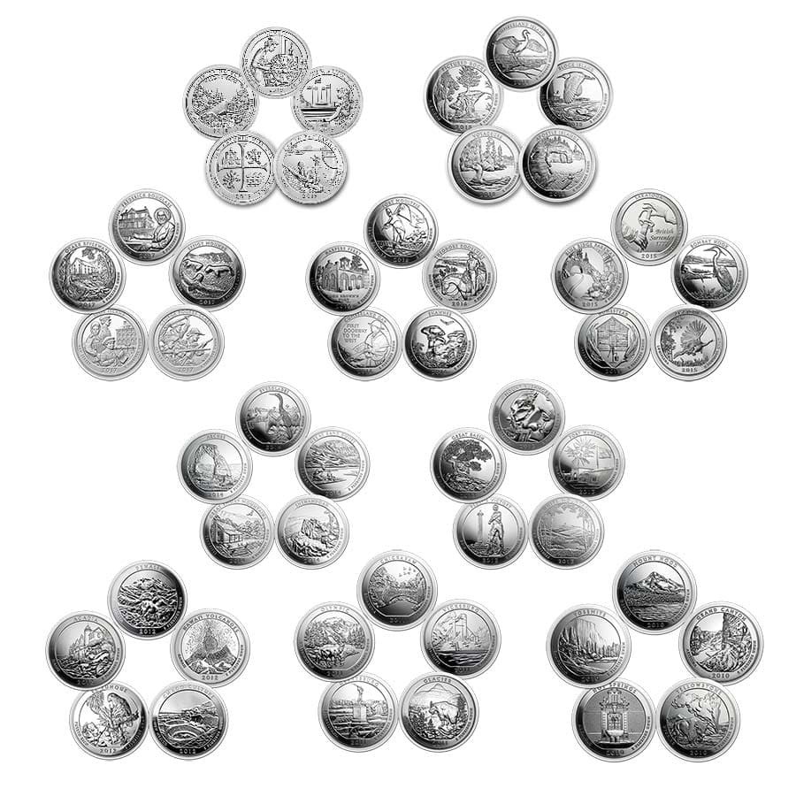 Buy 2010-2019 50-Coin 5 oz Silver America The Beautiful Set | APMEX