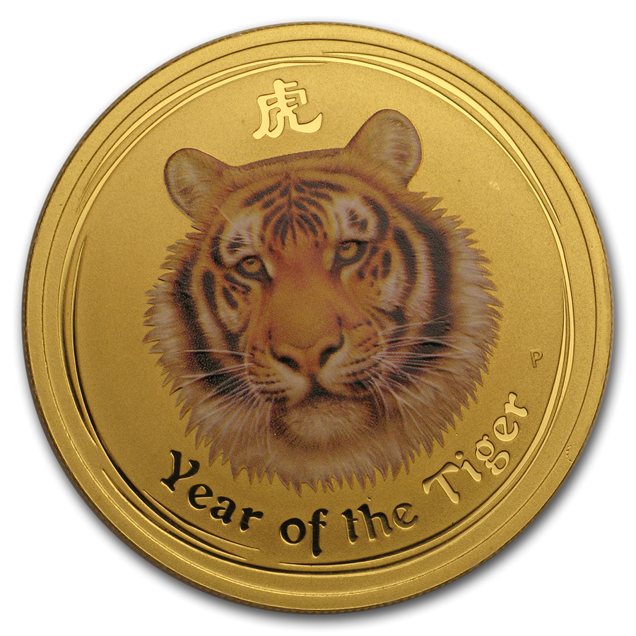 Buy 2010 Australia 1 oz Gold Lunar Tiger BU (Series II, Colorized) Coin ...